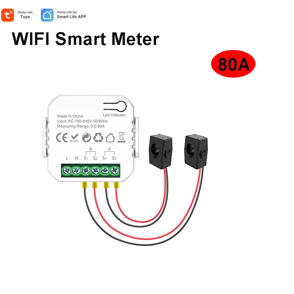 Wifi Smart Life Tuya Smart Meter Power Consumption Monitor Max 80A With ...