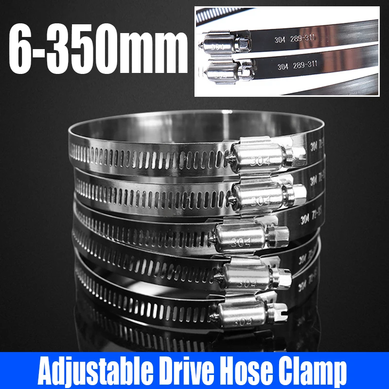 1-2PC-6mm-350mm-304-Stainless-Steel-Adjustable-Drive-Hose-Clamp-Fuel ...