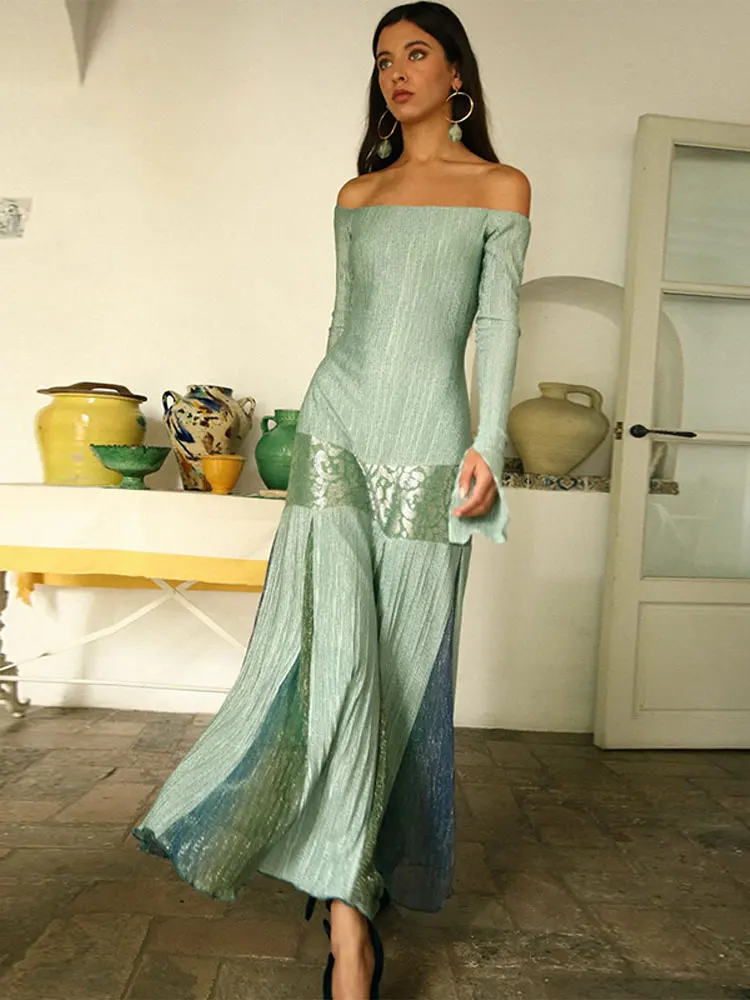 Sexy-Sparkling-Long-Sleeve-Maxi-Dress-For-Women-High-Waist-Off-Shoulder ...
