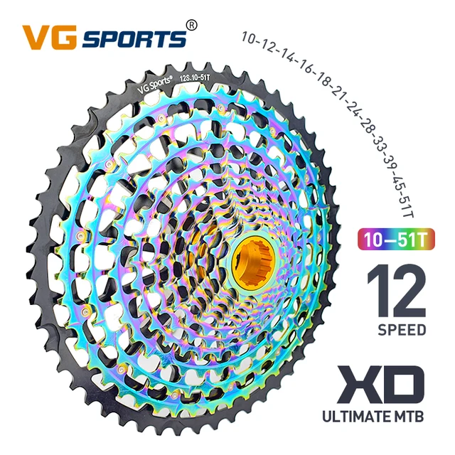 VG Sports 12 Speed 10-51T Ultimate Freewheel Rainbow Ultralight Wear ...