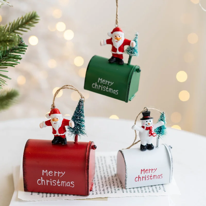 Metal Iron Red Mailbox Hanging Ornament Christmas Tree Pendant Letters ...