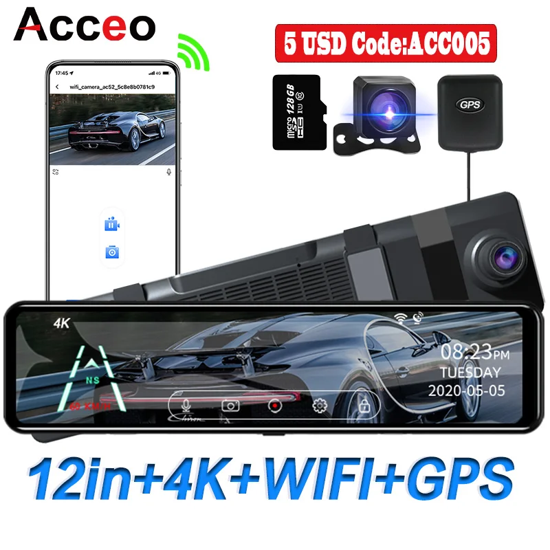 ACCEO-A45P-4K-Dashcam-12-Inch-Sony-IMX415-Car-DVR-Rear-View-Mirror ...