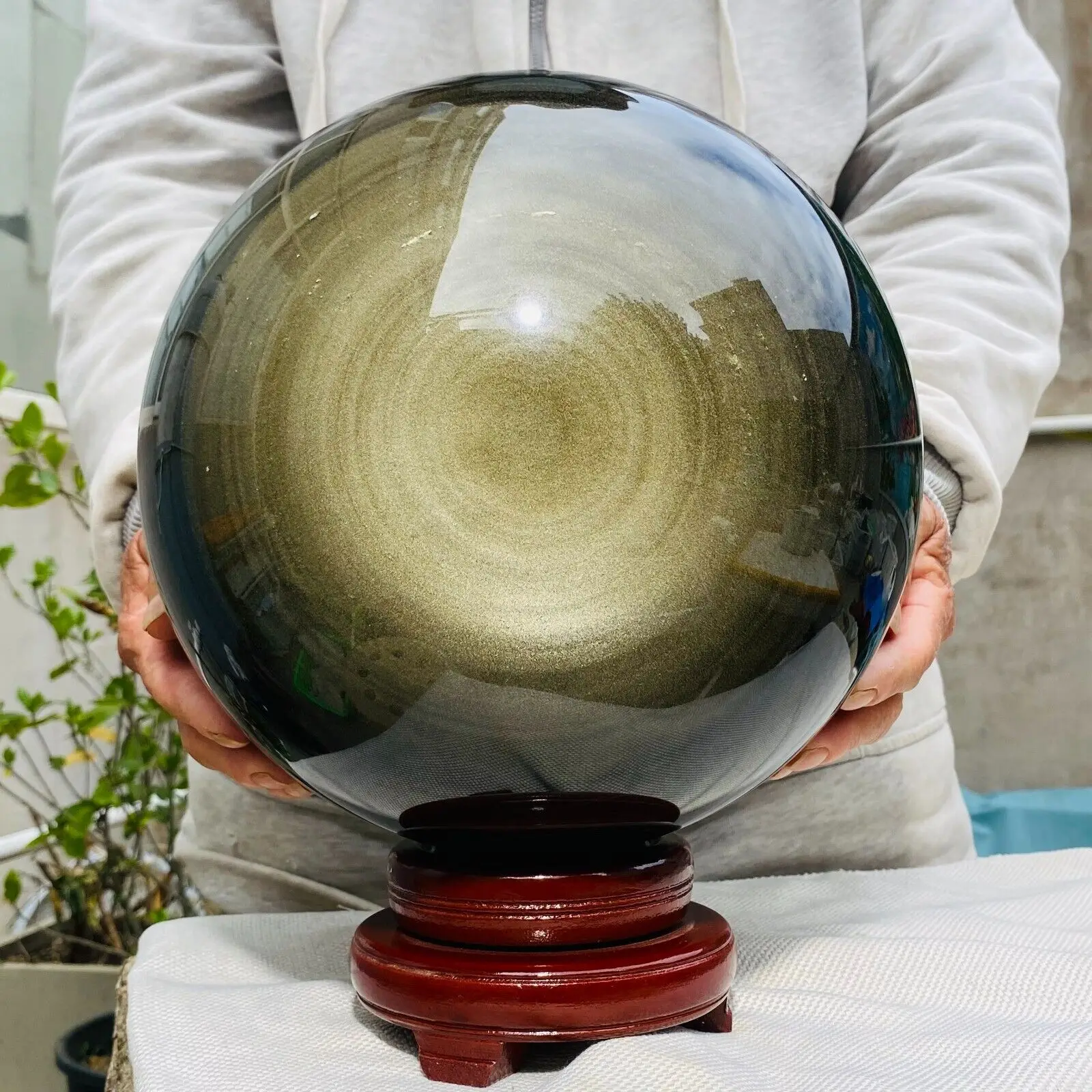 Natural Golden Flash Obsidian Sphere Palm Reiki Stone Healing ...