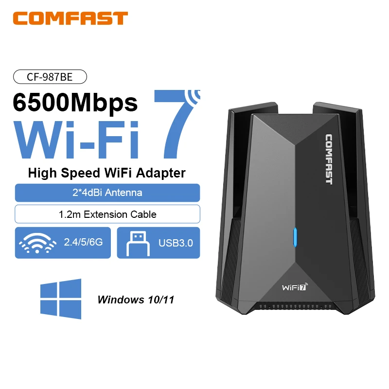 COMFAST WiFi 7 BE6500 Adaptador USB Wi Fi 6G/5G/2.4G Tipo-c USB3.0 ...