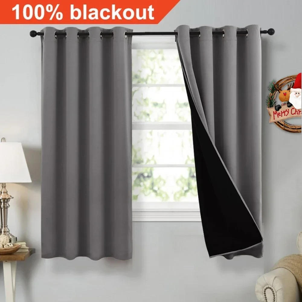 100-Double-Layers-Blackout-Curtain-Drapery-with-Eyelets-Black-Liner ...