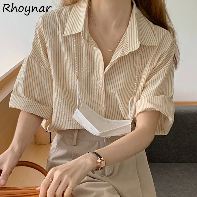 French Style Striped Shirts Women Summer Retro Fashion Loose All match ...