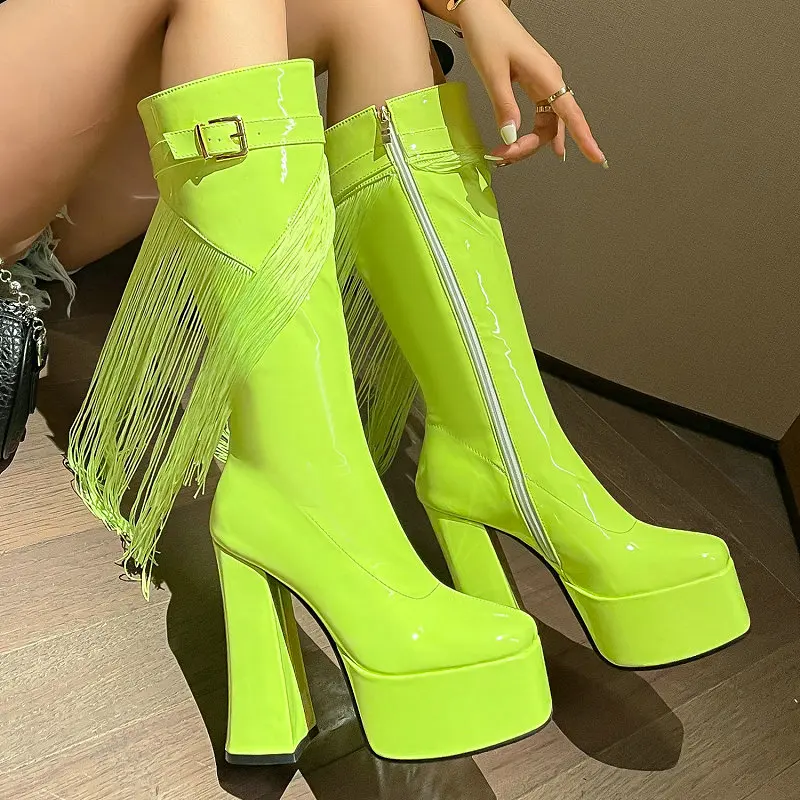 Bright-Neon-Yellow-Color-Patent-Leather-Charm-Women-Winter-Shoes ...
