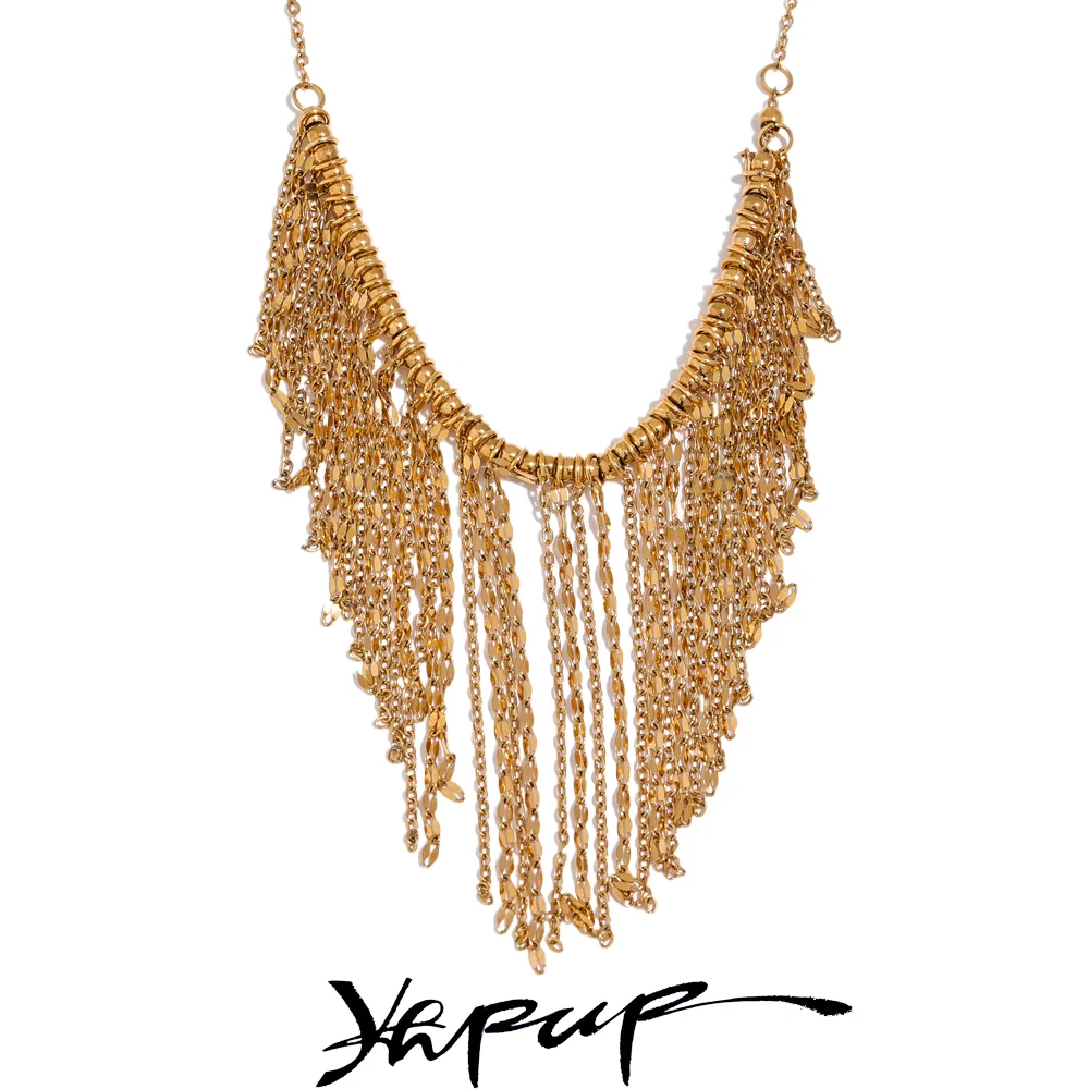 Yhpup-Waterproof-Stainless-Steel-Long-Tassel-Pendant-Chest-Necklace ...