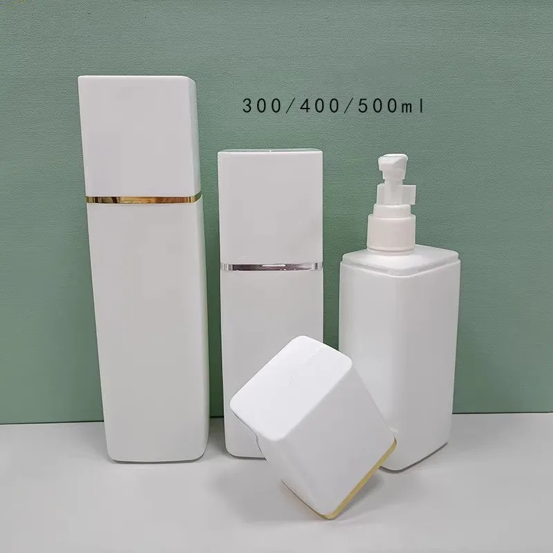 10-20pcs-300ml400ml-500ml-Square-White-Lotion-Bottle-With-Silver-Gold ...