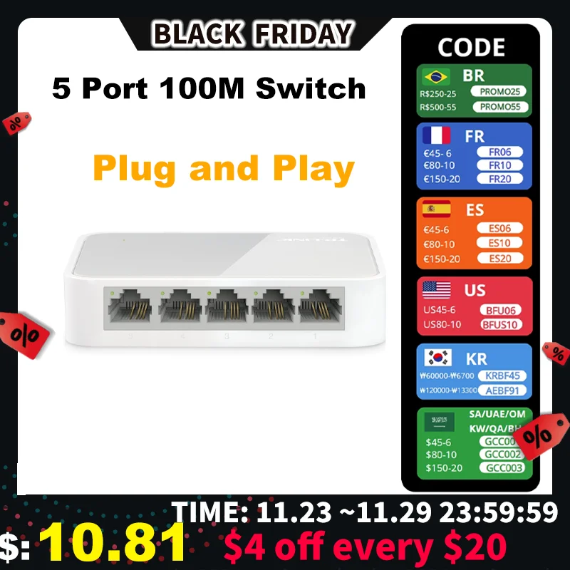 TP-LINK-TL-SF1005-Switch-5-port-100M-Fast-Switch-Monitoring-Network ...