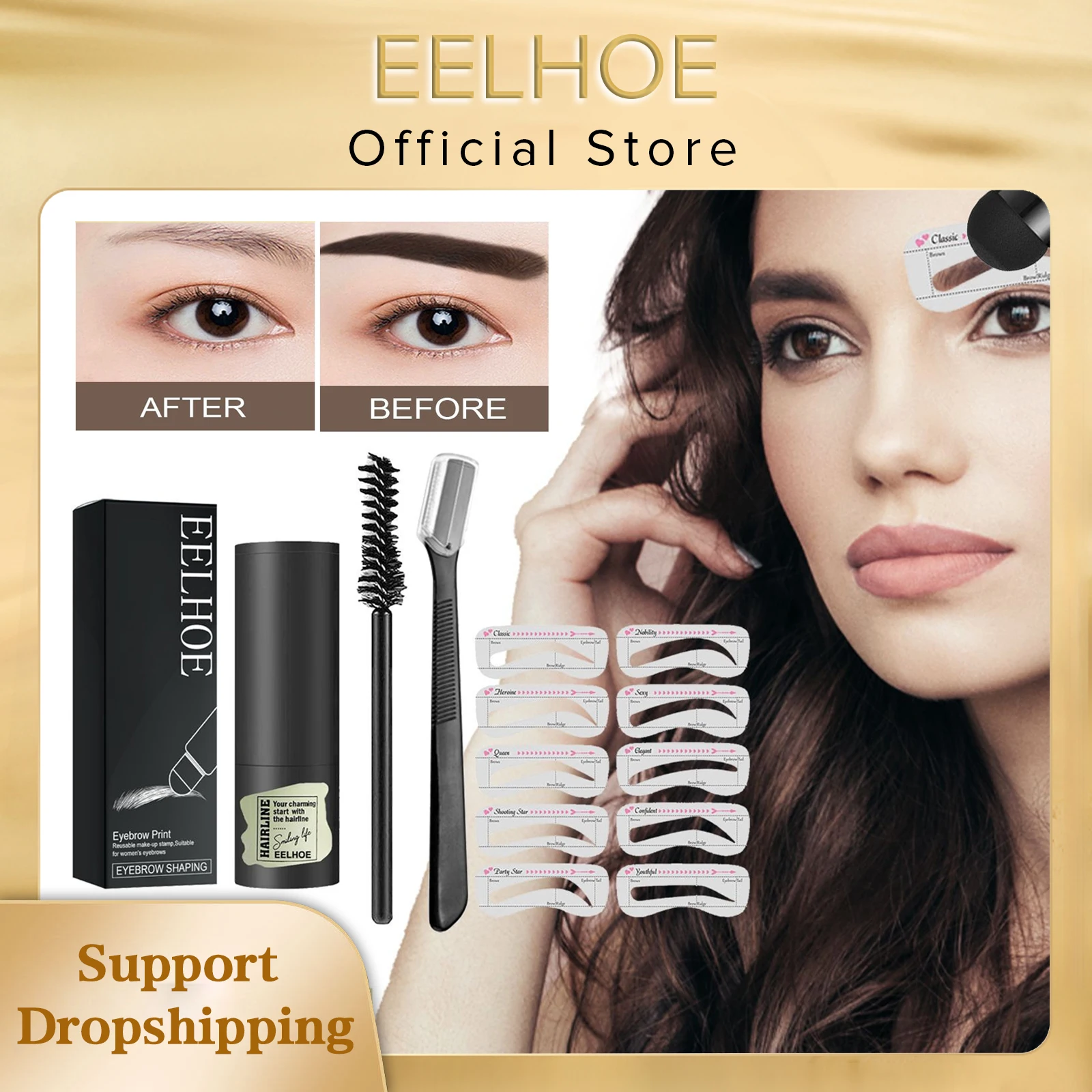 EELHOE One Step Eyebrow Stamp Shaping Kit Professional Fast Eye Brow ...
