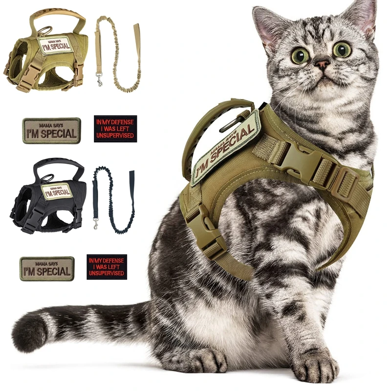 Nylon-Tactical-Cat-Harness-Cloth-For-Walking-Escape-Proof-Adjustable ...