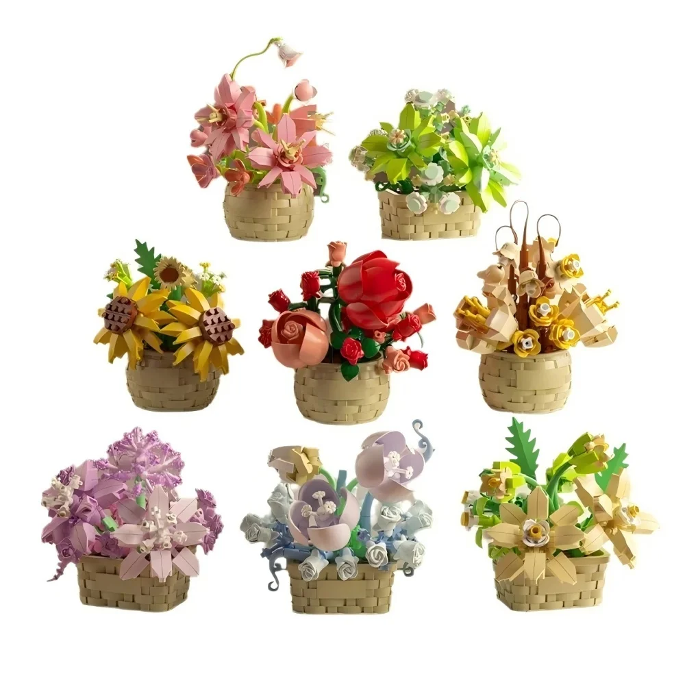 DIY Potted Plant Building Blocks Set - Rose Sunflower Succulents Bonsai ...