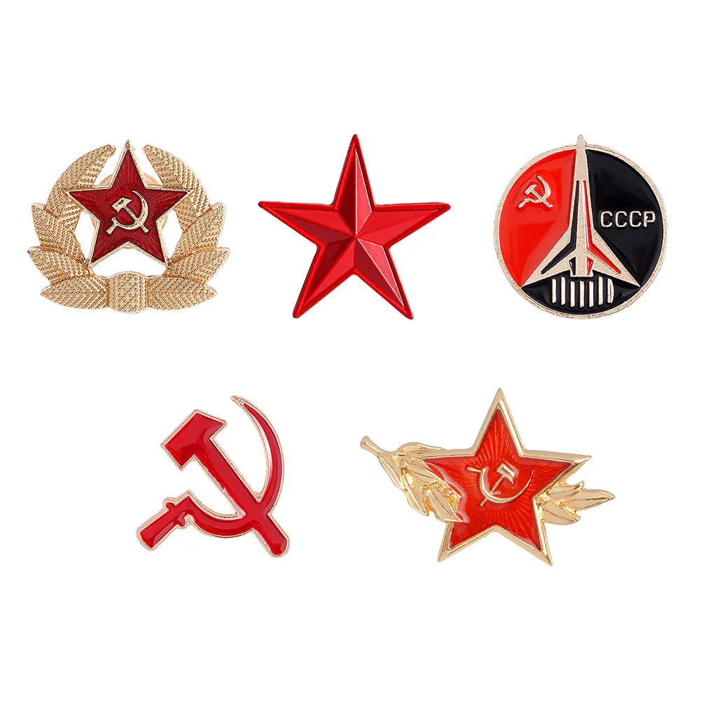 Retro USSR Symbol Enamel Pin Red Star Sickle Hammer Cold War Soviet ...