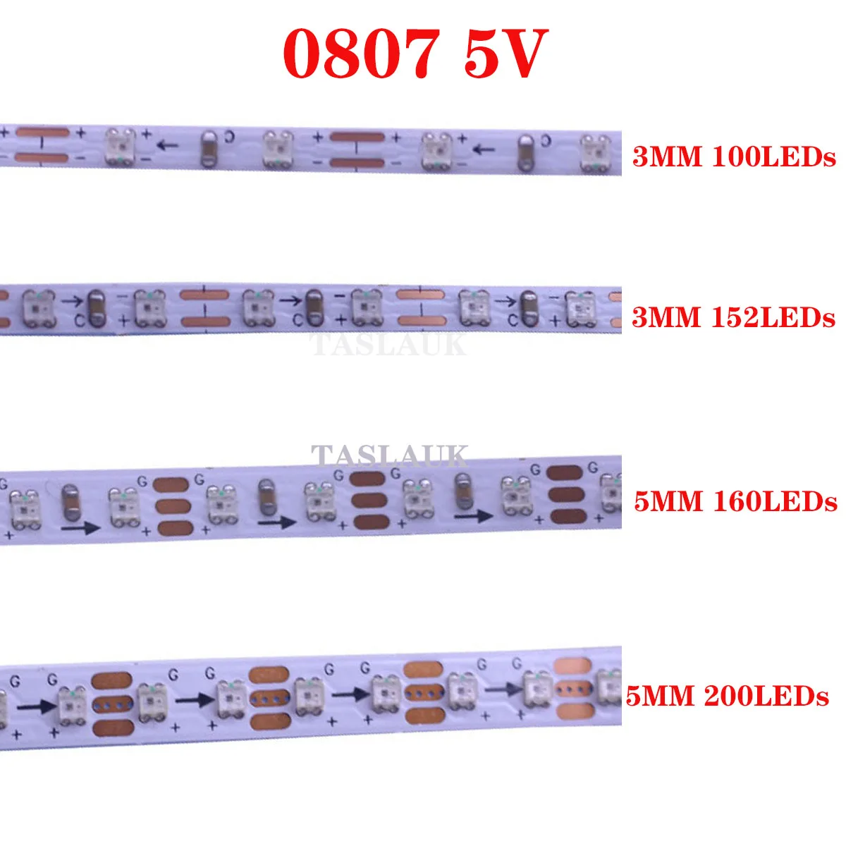 Tira de LED WS2812B 3mm 5MM 0807 Ultra estrecha 100 160 200Leds/m ...