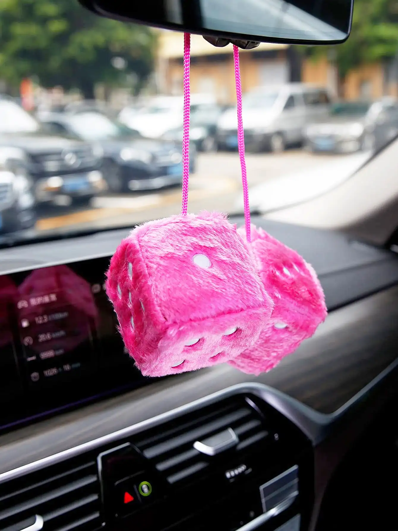 Pink-Plush-Dice-Car-Rearview-Mirror-Ornament-car-Hanging-Accessories ...