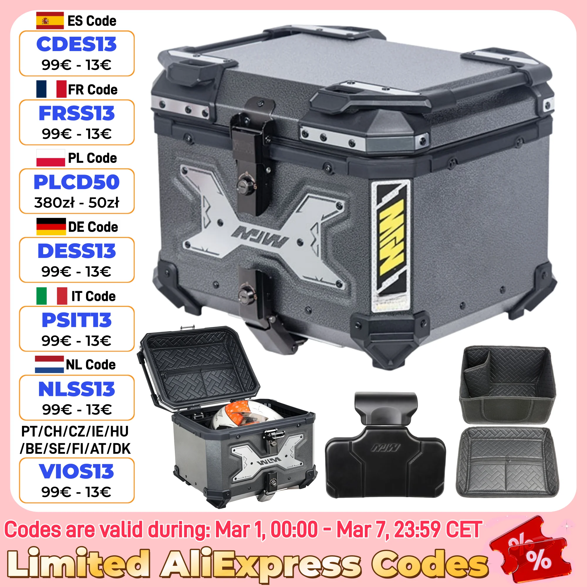 55L,45L Motorcycle Top Box Thicken Aluminium Moto Trunk Tail Box Helmet ...