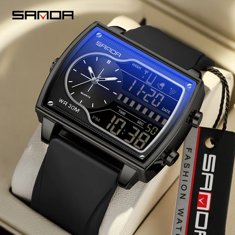 SANDA 6163 Top Fashion Men's Quartz Watch Square Watch Large Dial ...