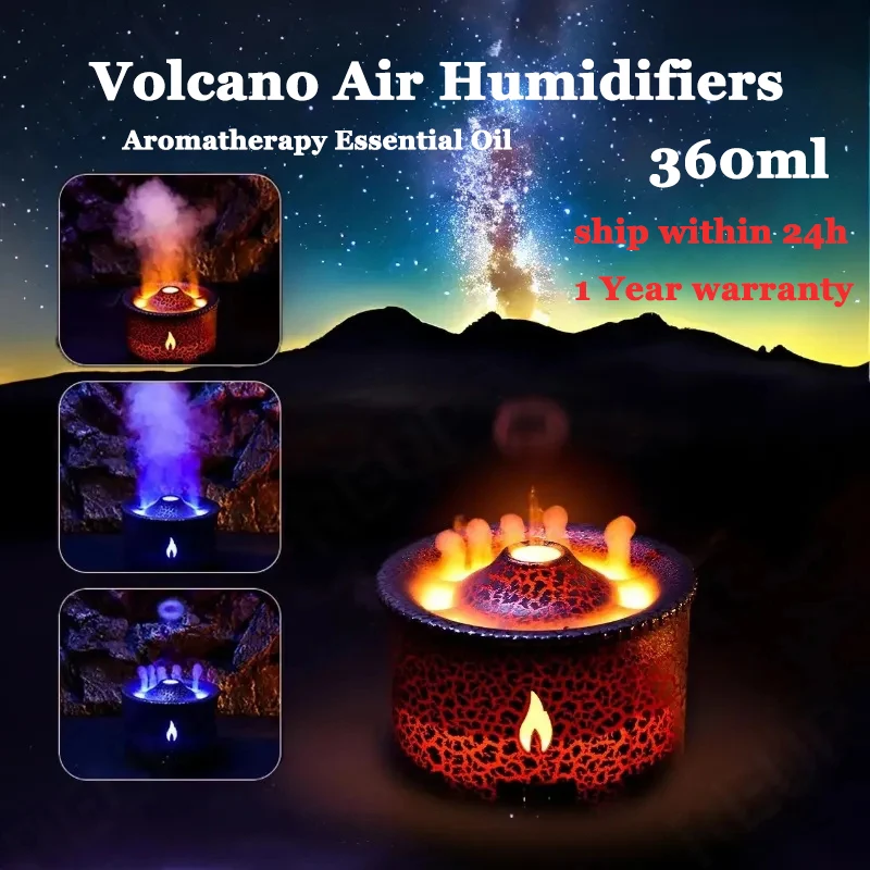 New-Portable-Volcano-Flame-Air-Humidifier-Essential-Oil-Aroma-Diffuser ...