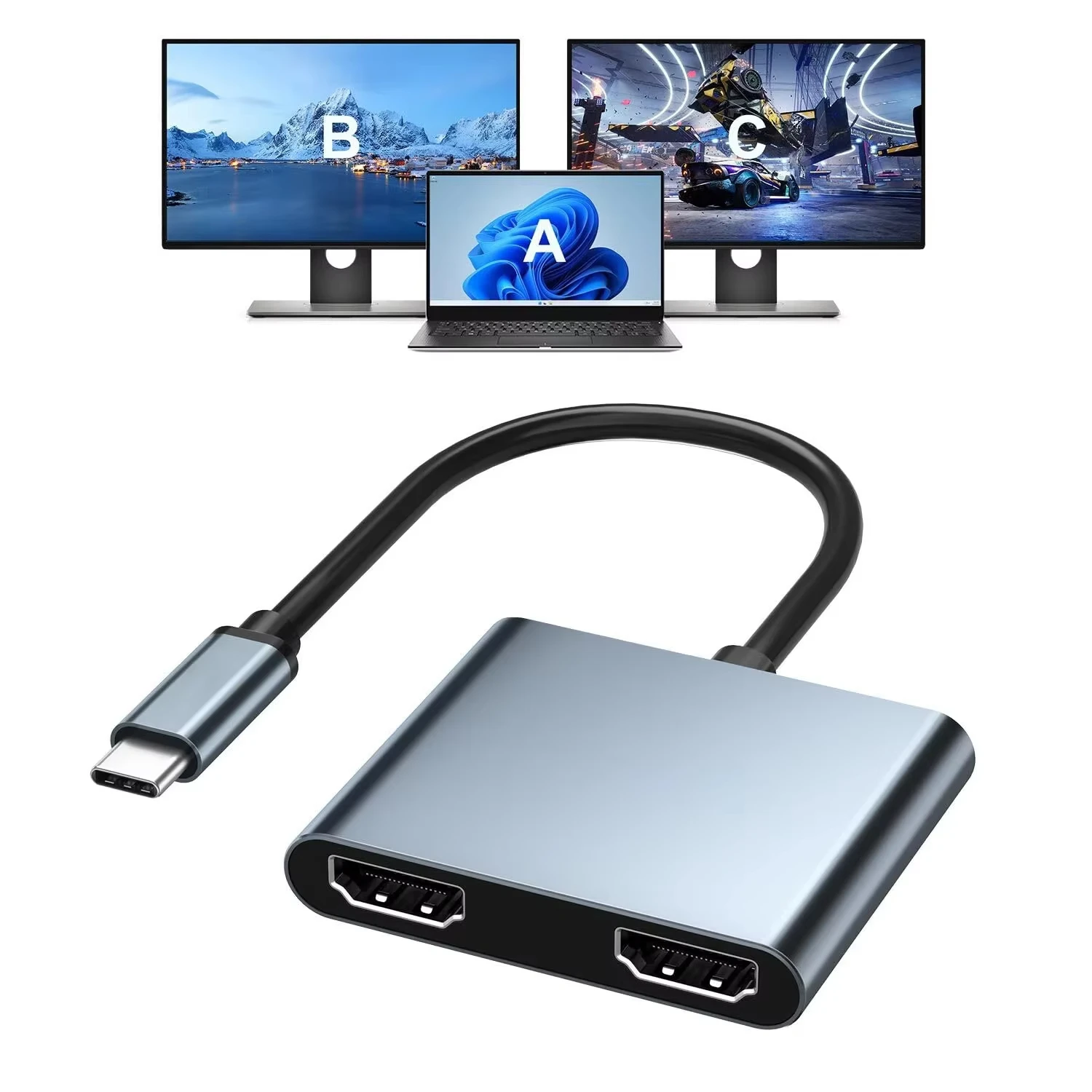 USB C to Dual HDTV Adapter 4K @60hz Type C to HDTV Converter for ...