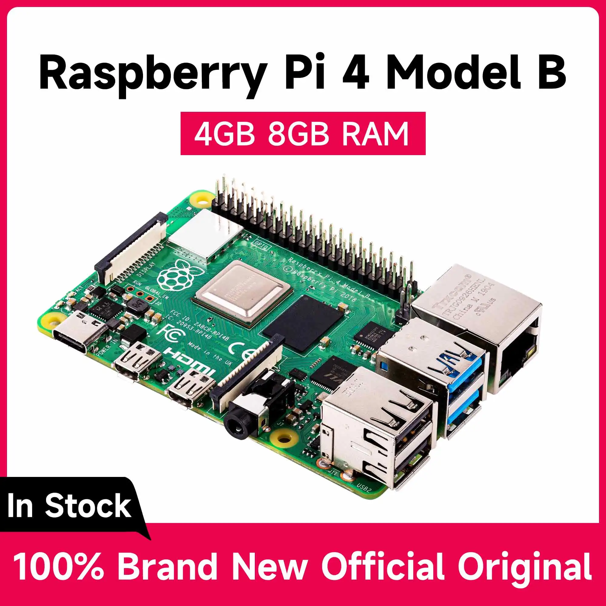 Placa de Desarrollo Oficial Raspberry Pi 4 Modelo B, 4GB, 8GB de RAM, Core CPU 1,5 Ghz, 3 más ...