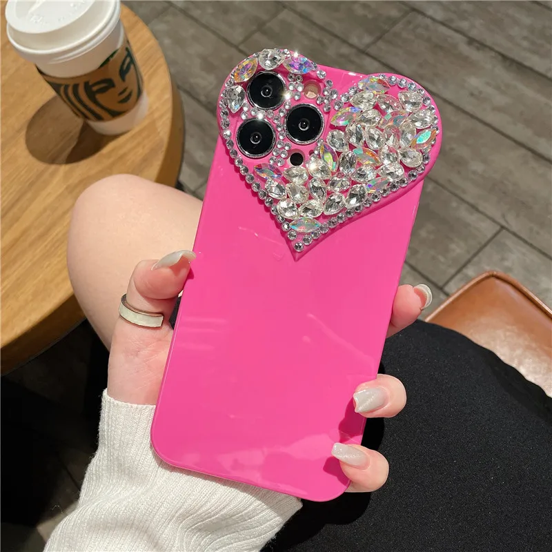 Ins Korean Love Heart Diamond Phone Case For iPhone 14 13 12 Mini 11 ...