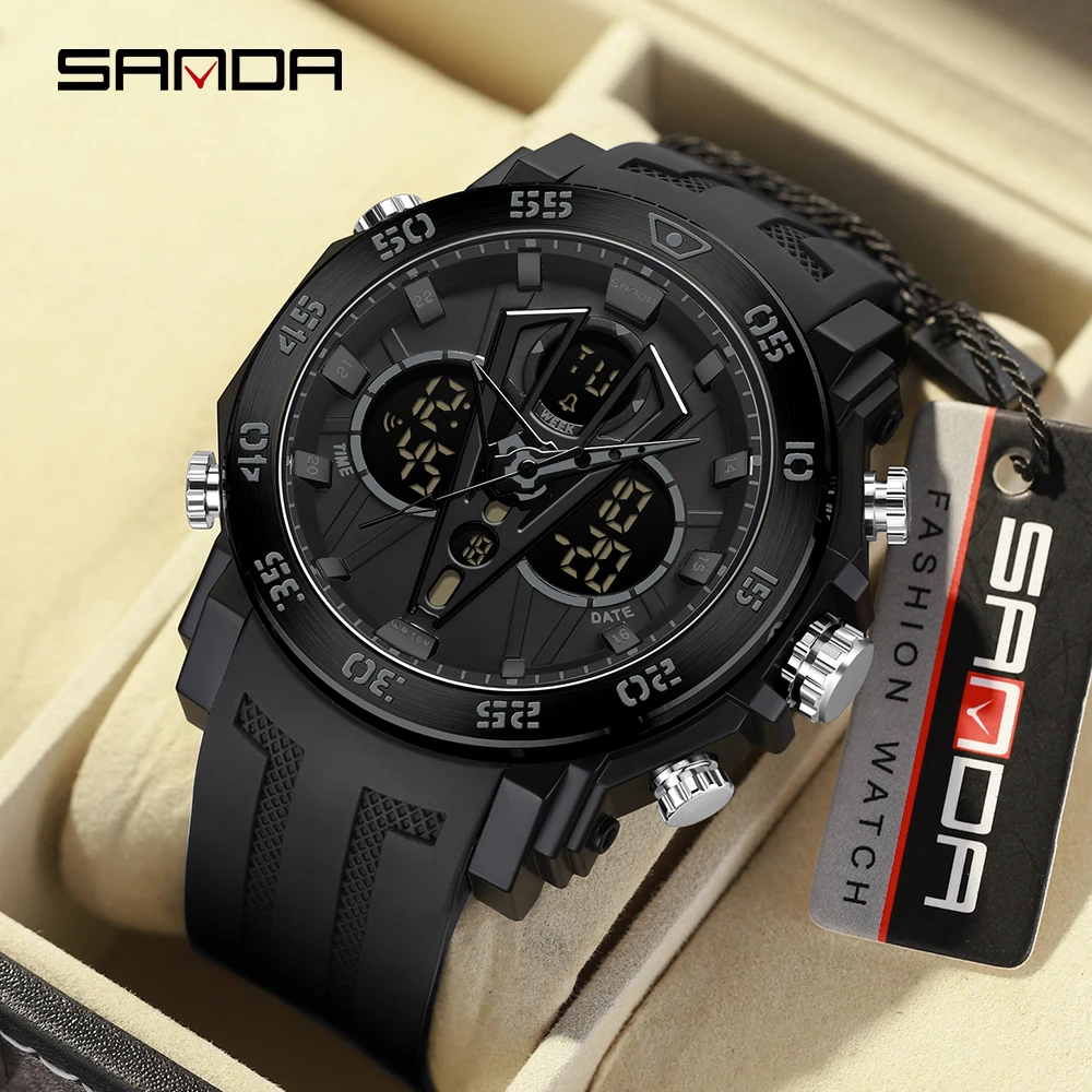 SANDA-Brand-Men-Watches-Dual-Display-LED-Digital-Quartz-Wristwatch-50M ...
