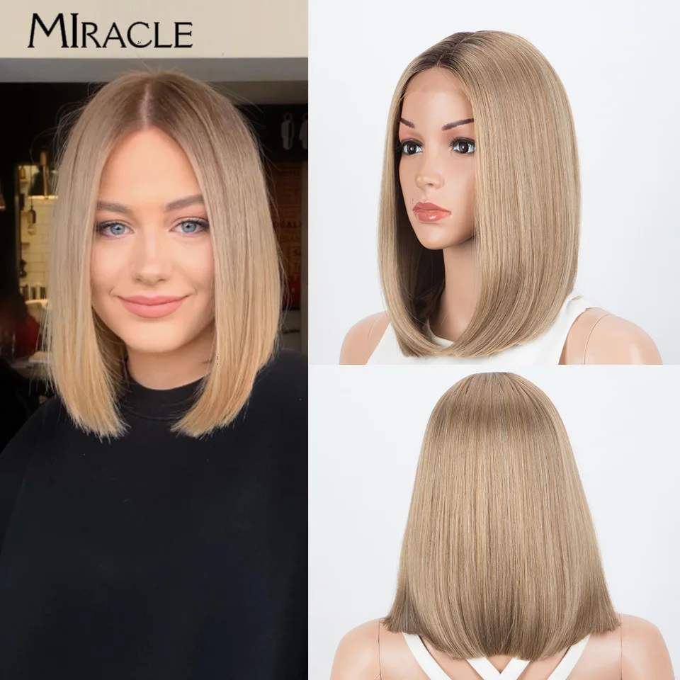 MIRACLE Straight Synthetic Lace Wig for Women 613 Blue Blonde Wig ...