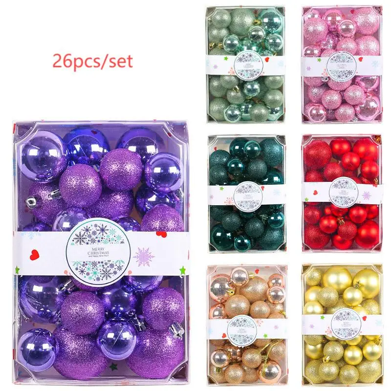 26Pcs Christmas Balls Painted Xmas Tree Ball Ornaments with Hanging ...