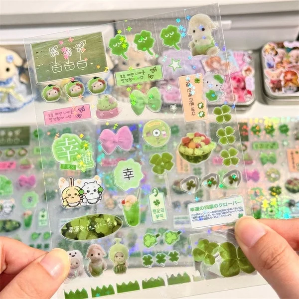 Steve-4pcs-Set-Green-four-leaf-Clover-Transparent-Star-Glitter-Film-Cut ...