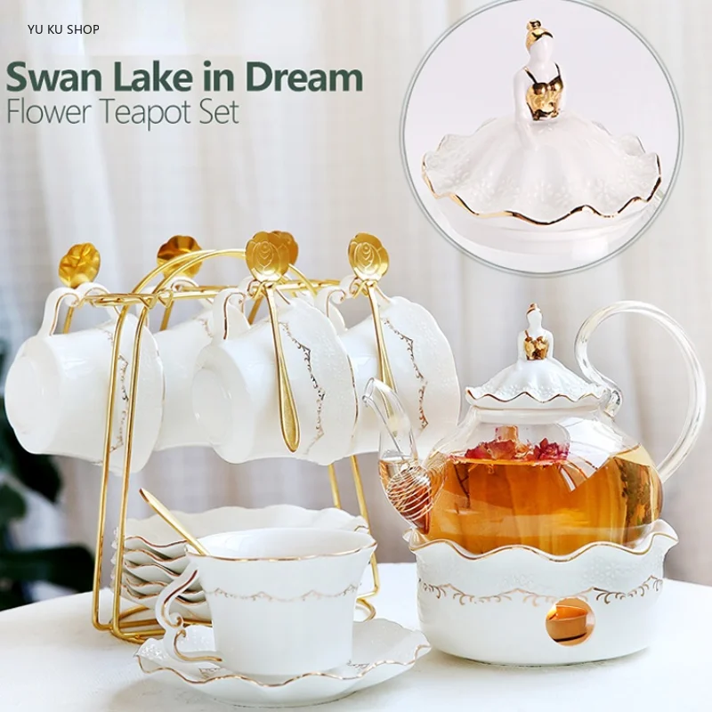 European-Tea-Set-Candle-Tea-Cooking-Stove-Ceramic-Teapot-Filter-Glass ...