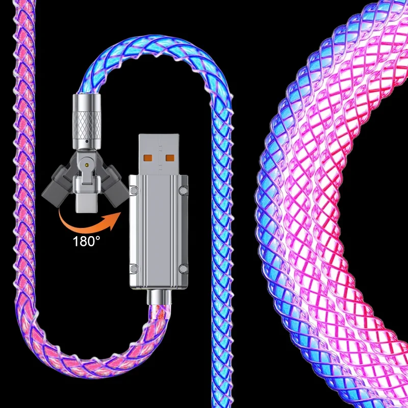180° Rotate RGB Glowing Cable 6A 120W Fast Charging Charger Type C ...