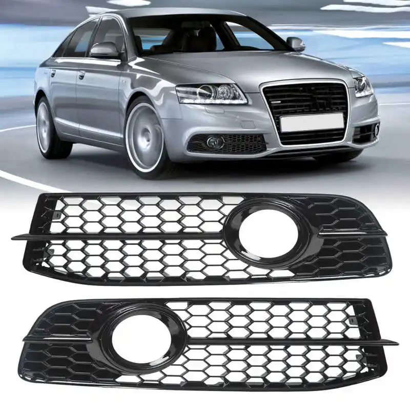 2pcs Car Front Fog Lights Grille Left Right Mesh Style Glossy Black Fog ...
