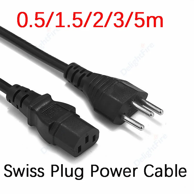 0.5/1.5/2/3/5m Swiss Plug Power Cable 3 Pin Prong IEC C13 Power Supply ...
