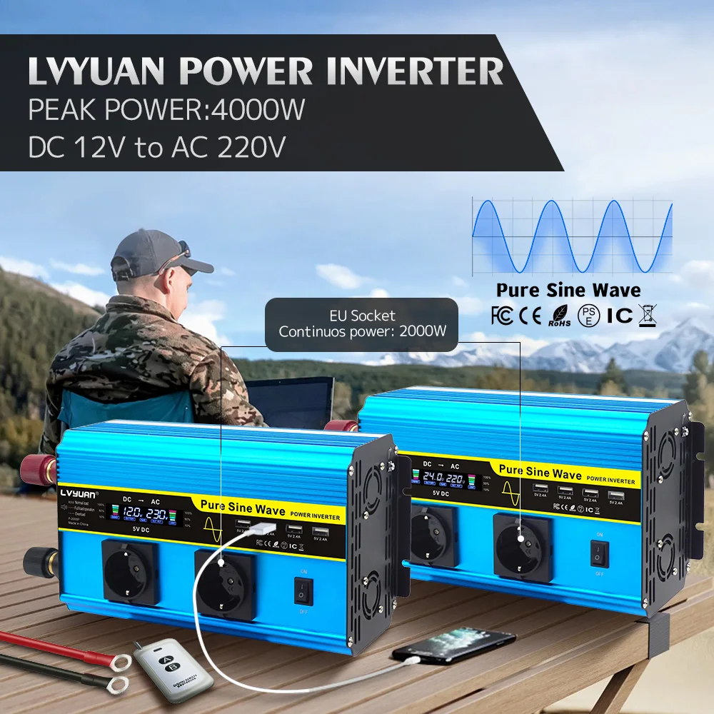 New-Pure-Sine-Wave-Inverter-4000W-Power-Solar-Car-Inverters-With-LCD ...