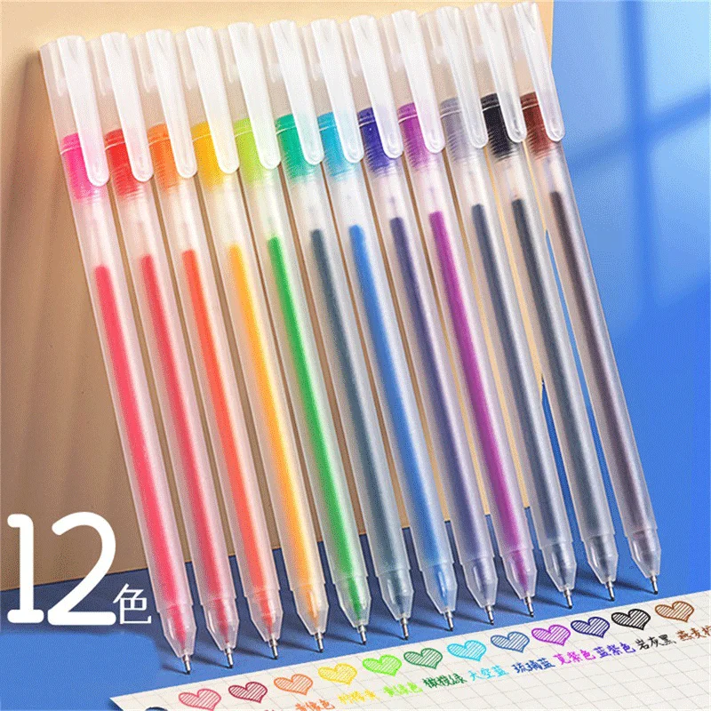 12 Pcs/set Kawaii Colored Gel Pens Set Blue Black Red 0.5 Mm Ballpoint ...
