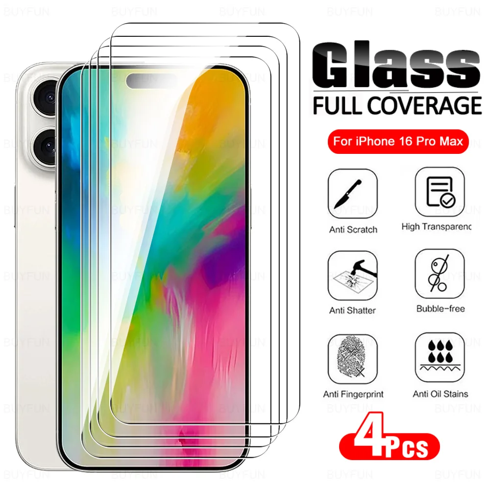 4 Pcs Tempered Glass Screen Protector For iPhone 16 Pro Max iPhone16 ...