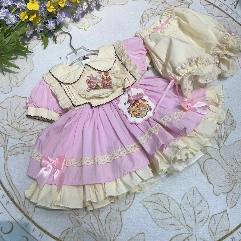 Summer New Garden Rabbit Pink Dress Pastoral Princess Cotton Dress ...