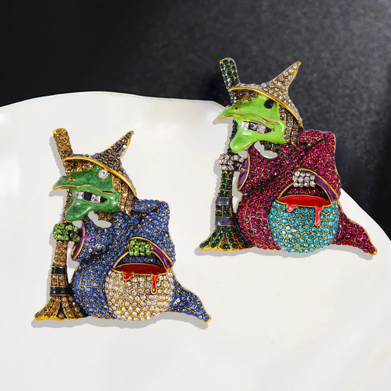 Halloween-Wicked-Witch-Brooch-Vintage-Shiny-Crystal-Oversized-Accessory ...