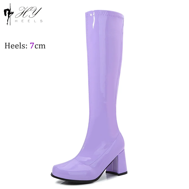 Lavender-60s-70s-Gogo-Boots-Square-Heel-Knee-High-Party-Boots-Sexy ...