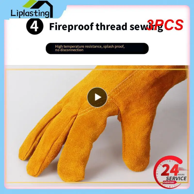 3PCS-HOTFireproof-Durable-Cow-Leather-Welder-Gloves-Wear-resistant-Anti ...