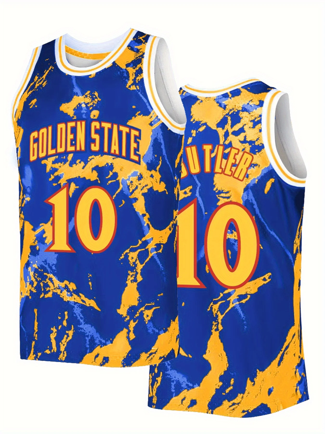 Golden State "Butler 10" Basketball Jersey - Blue & Yellow Marble Print ...