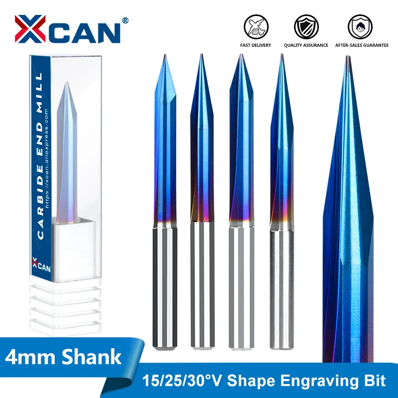 XCAN-Engraving-Bit-4mm-Shank-CNC-Carving-Bit-15-30-Degrees-V-Shape ...