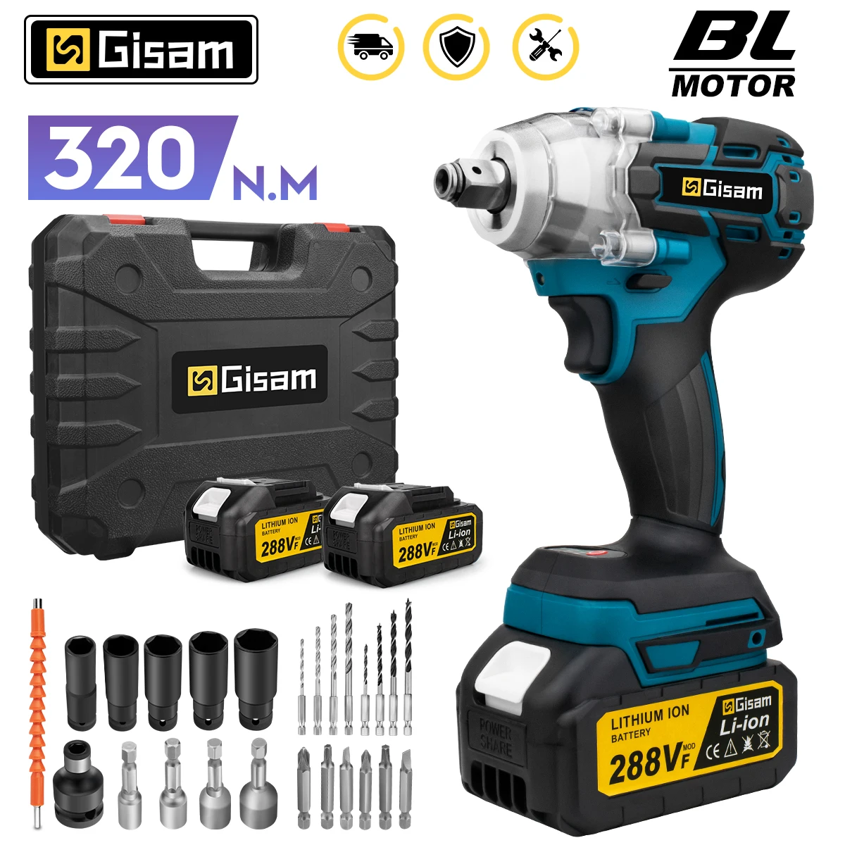 Gisam-320N-M-Brushless-Electric-Impact-Wrench-Cordless-Electric-Wrench ...