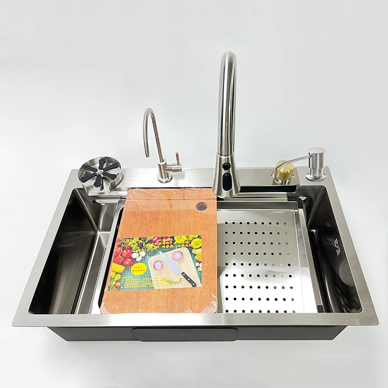 Stainless-Steel-Nano-Step-Kitchen-Sinks-Silver-Multifunction-Waterfall ...