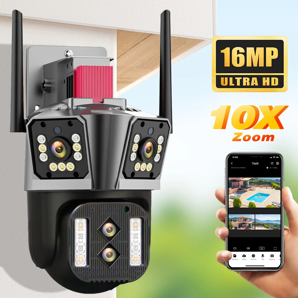16MP-8K-HD-IP-Camera-10X-Zoom-Outdoor-Four-lenses-Three-Screen-PTZ-8MP ...