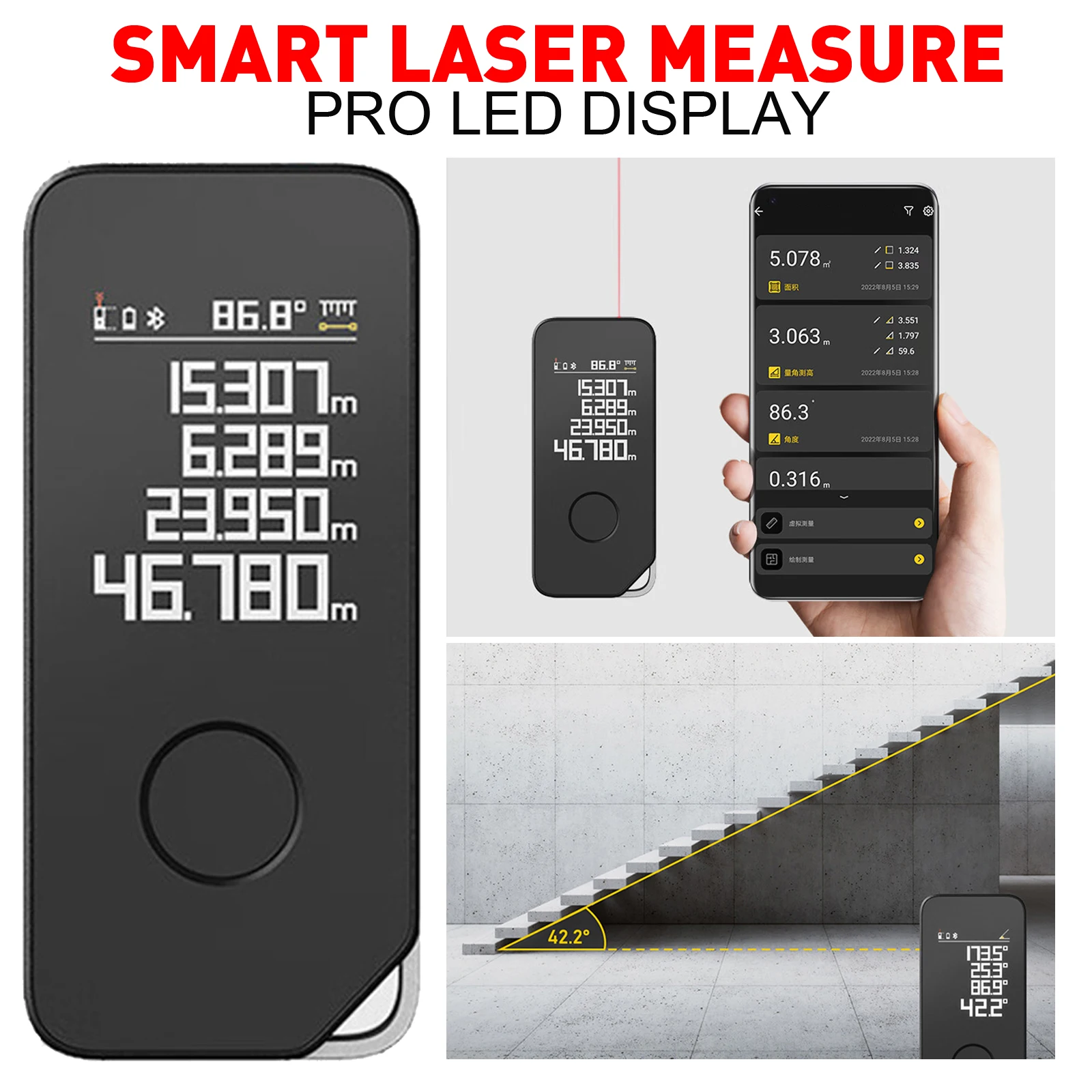 HOTO-Smart-Laser-Measure-Pro-LED-Display-Intelligent-Digital-Laser-Tape ...