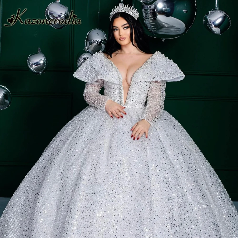 Kazon-Luxury-Sequins-Wedding-Dresses-for-Women-Long-Sleeves-Attractive ...