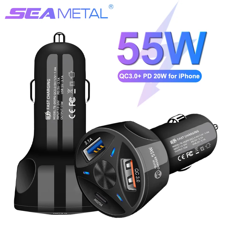 55W Fast Charging Car Charger QC3.0+PD 20W Quick Charge Phone Charger ...