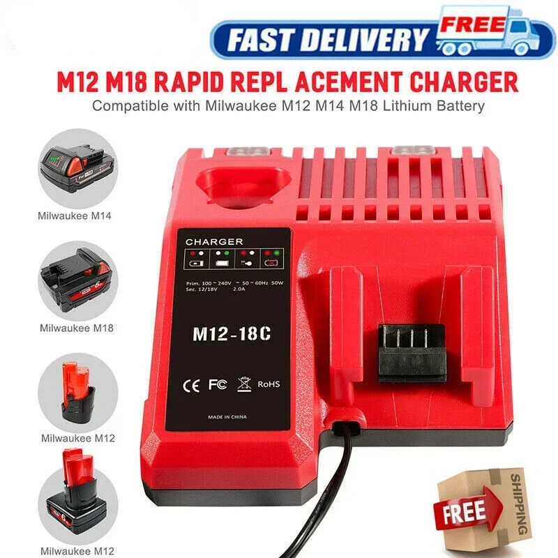 Milwaukee M12-18C 3A Fast Charger - Dual Port 12V/14V/18V Li-Ion ...